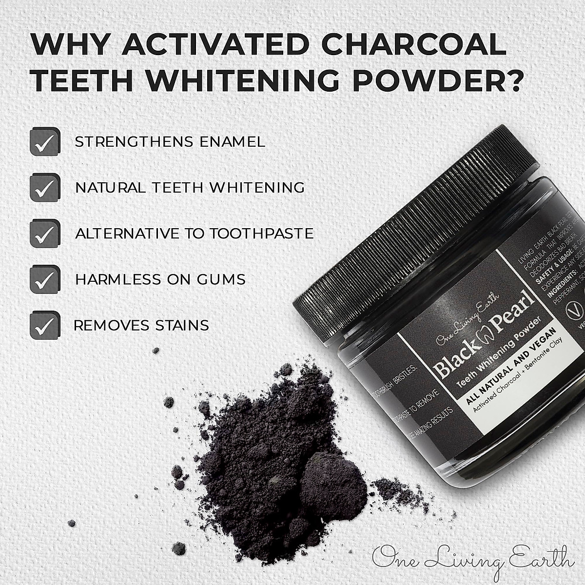 Activated Charcoal Powder with Bamboo Toothbrush for Teeth Whitening | Made in USA | Teeth Stain Remover | Safe for Gums & Enamel | Natural Toothpaste with Vegan Coconut Charcoal & Bentonite Clay
