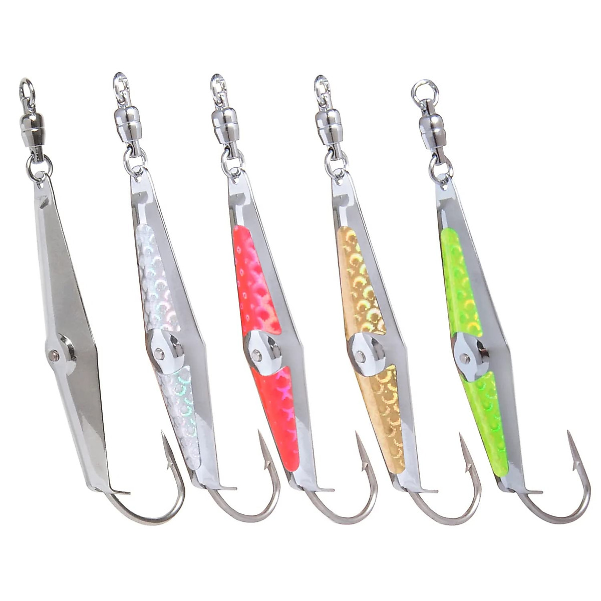 CLARKSPOON Spoon-Squid Precision Fishing Spoon for Spanish Mackerel, Bluefish, Tuna, Atlantic Bonito, & More! - Size 0 Spoon-Squid w/Ball Bearing Swivel - 5 Pack Assortment