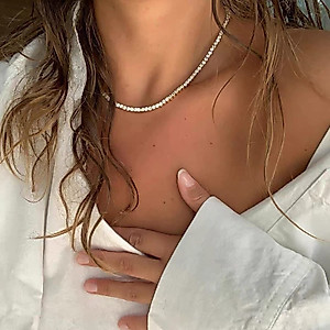 Luxval Tennis Necklace 14K Silver Choker Necklaces for women Dainty Zirconia Cut Faux Diamond chain 3mm Width 13Inches