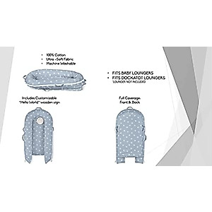 Newborn Lounger Cover for DockATot Deluxe | Cover Replacement Only for Baby Nest | 100% Cotton | Includes “Hello World” Sign (Silver) | The Cover is not Created by Dockatot