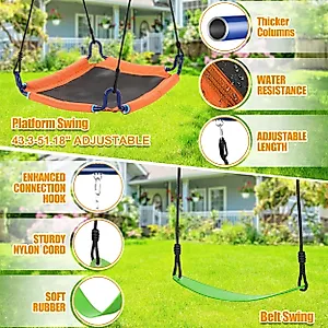 Legooin Swing Sets for Backyard, 550lbs-6 in 1 Heavy Duty Metal Swing Set with 3 Swings Climbing Net Ladder and Basketball Hoop, Waterproof Kids Swing Sets for Backyard for Indoor Outdoor Playground