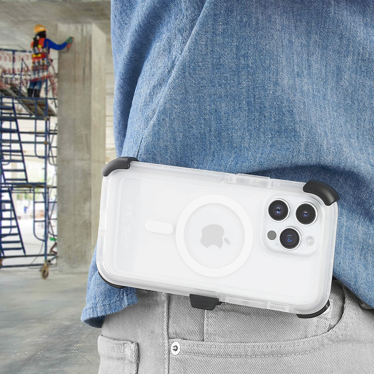 Pelican Voyager Series - iPhone 14 Pro Max Case 6.7" [Compatible with MagSafe] [Anti-Yellow] Magnetic Charging Phone Case With Belt Clip Holster Kickstand [18ft Military Grade Drop Protection] - Clear