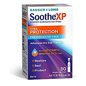 Eye Drops by Bausch & Lomb, Lubricant Relief for Dry Eyes, Soothe XP, Preservative Free, Single Use Dispensers, 0.3 mL, 30 Count