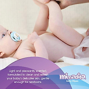 Baby Wipes by MIMADITO – Made with Natural Extracts, Purified Water. Light Scent and Soft Cloth. Keep Your Baby Sensitive Skin Fresh and Clean. A Must Have in Your Diaper Bag. Dispenser Pack 72ct.