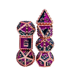 UDIXI Metal Dice Set, Metal DND Dice Set Rivet D&D Dice Set for Dungeons and Dragons, Polyhedral Dice Set for Pathfinder MTG (Red Copper-Purple Green)