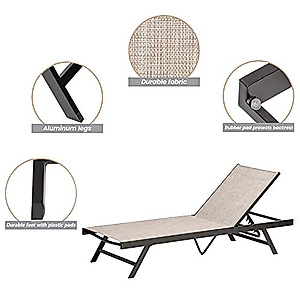 Crestlive Products Aluminum Adjustable Chaise Lounge Chair Outdoor Five-Position Recliner, Curved Design, All Weather for Patio, Beach, Yard, Pool (2PCS Beige)