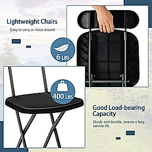 GYMAX Folding Chair, 400lbs Plastic Chairs Set with Steel Frame & Ergonomic Curved Back, Indoor & Outdoor Commercial Event Seat for Meeting, Wedding, Stackable Lightweight Folding Chairs (2, Black)