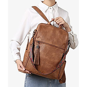 FADEON Leather Backpack Purse for Women Designer Ladies Shoulder Book Bag Fashion PU Convertible Travel Backpack Purses