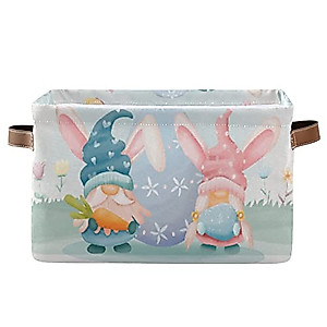 senya Easter Basket, Easter Gnome Bunny Foldable Fabric Collapsible Storage Bins Organizer Bag for Storage Clothes