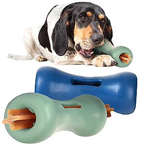 Evergreen Pet Supplies [2 pack Dog Treat Puzzle Enrichment Toy - Interactive Dog Treat Dispenser Toy“ Dog Treat Hider for Aggressive Chewers - Puzzles for Large Dogs - Stimulating Bully Stick Holder