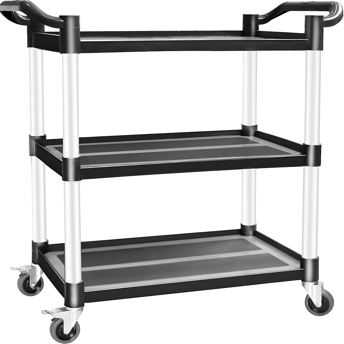 ANRYAGF Utility Carts with Wheels Rolling Cart Food Service Cart Commercial Office Warehouse Heavy Duty Cart 500 LBs Capacity, Lockable Wheels, Rubber Hammer, 31.5" X 16.9" X 38.9" Black