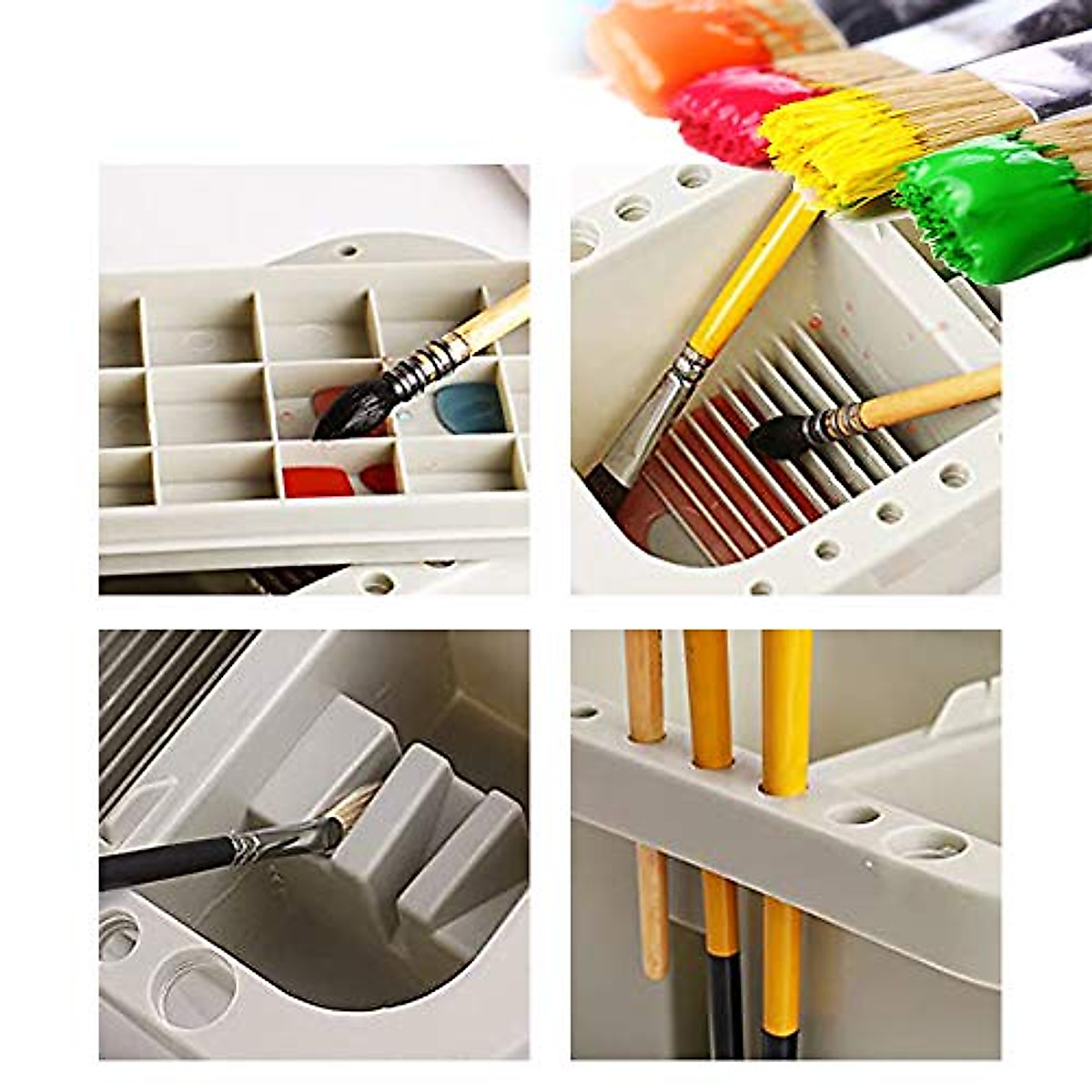 Multifunction Paint Brush Basin,Paint Brush Tub with Brush Holder and Palettes,Artist Brush Cleaning Washer with Handle for Indoor Outdoor Painting,Plastic