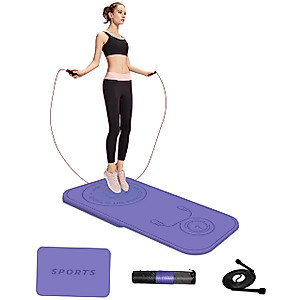 LERYG Jump Rope Mat Shockproof Exercise Skipping Mat All-Purpose Extra Thick High Density Anti-Tear Exercise Yoga Mat, Non Slip Jump Rope Mat for Indoor and Outdoor in Purple