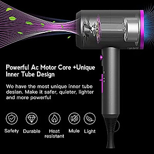 Professional Ionic Salon Hair Dryer, Slopehill Powerful 1800W Fast Dry Low Noise Blow Dryer with 2 Concentrator Nozzle 1 Diffuser Attachments for Home Salon Travel