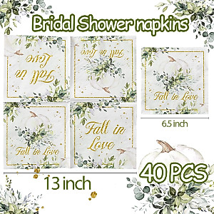 40pcs Fall in Love Napkins-Fall Bridal Shower Decorations, Disposable Green Pumpkin Paper Fall Wedding Shower Dinner Napkins for Engagement Party Fall in Love Bridal Shower Decor
