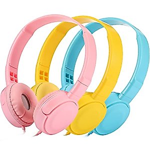 3 Pcs Kids Headphones Multi Color with Microphone 3.5 mm Jack Stereo Headphones Adjustable Wired on Ear Headphones for School Classroom Children Girls Boy Teen Computer Tablet Library Travel Airplane