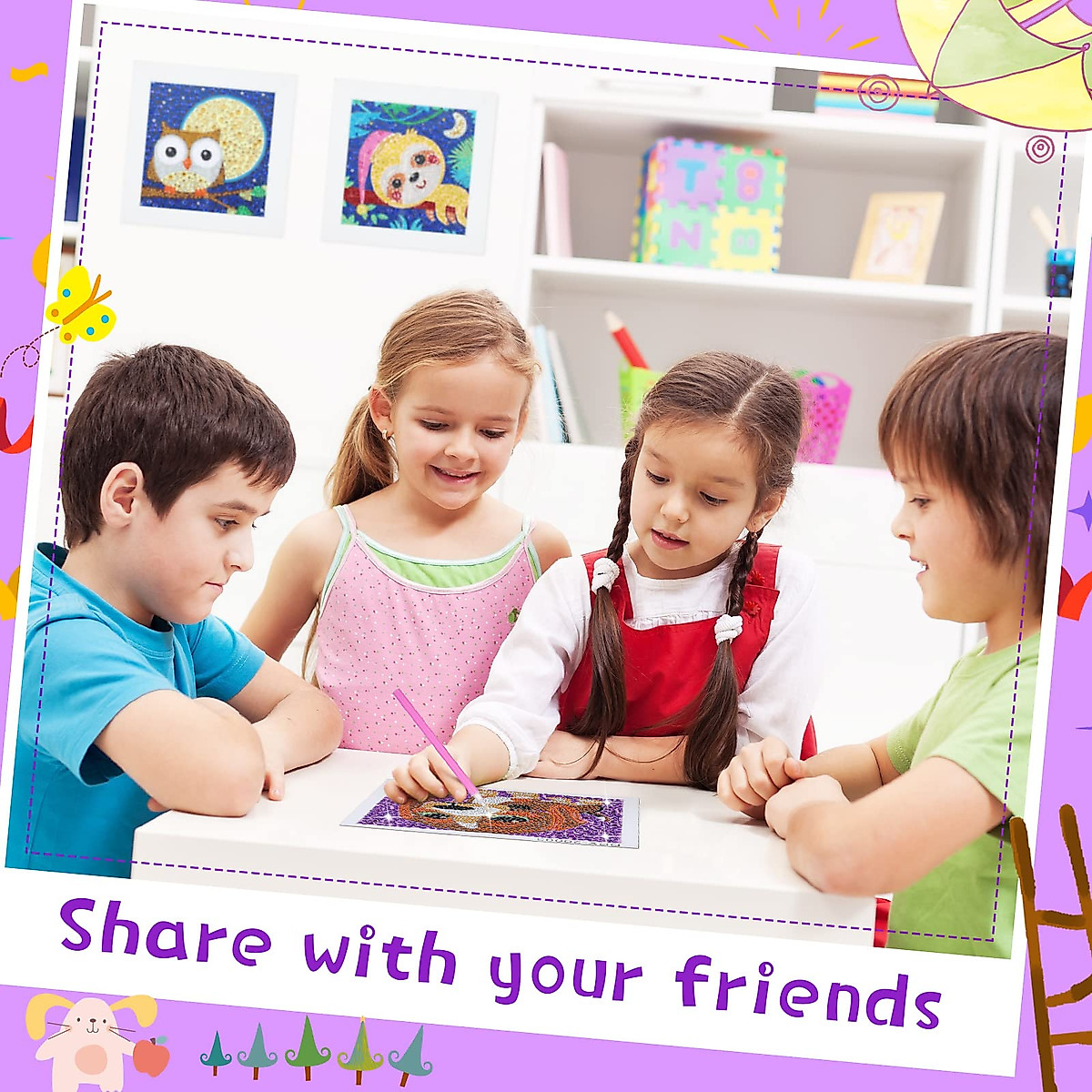 Epakh 8 Pieces Diamond Art Kits for Kids Diamond Art Kits Animal Gem 5D Painting Kit Crystal Easy to DIY Painting by Number Kits Home Wall Decoration (Classic Style)