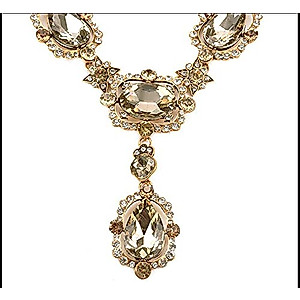 Secret for Longevity Extra Large Victorian Art Deco Antique Retro Vintage Style Gold Tone Yellow Citrine Topaz Bronze Amber Rhinestone Chunky Statement Wedding Bridal Prom Drag Queen Pageant Necklace