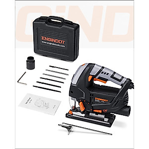 6.7 Amp 800W Jigsaw, ENGiNDOT (800-3000 SPM) Jig Saw with 6 Variable Speed, Laser & LED, 4 Orbital Sets, 6 Blades, 45° Bevel Cutting, Scale Ruler, Dust Blowing for Wood, Metal and Plastic Cutting