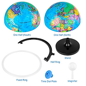 Wizdar 10'' World Globe for Kids Learning, DIY Assemble Educational Rotating World Map Globes Large Size Decorative Earth Children Globe for Classroom Geography Teaching, Desk and Office Decoration