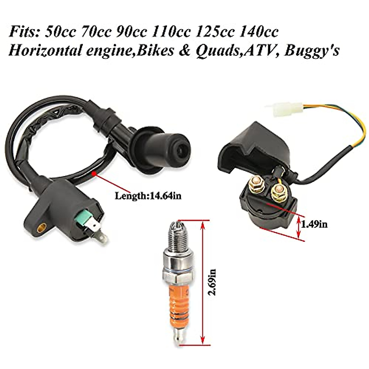 CDI Box Ignition Coil 5 Pin Regulator Rectifier Relay Spark Plug for Kazuma Meerkat 50cc Falcon 70cc 90cc 110cc Taotao Roketa Coolster 110CC ATV 3050B by Lucky Seven