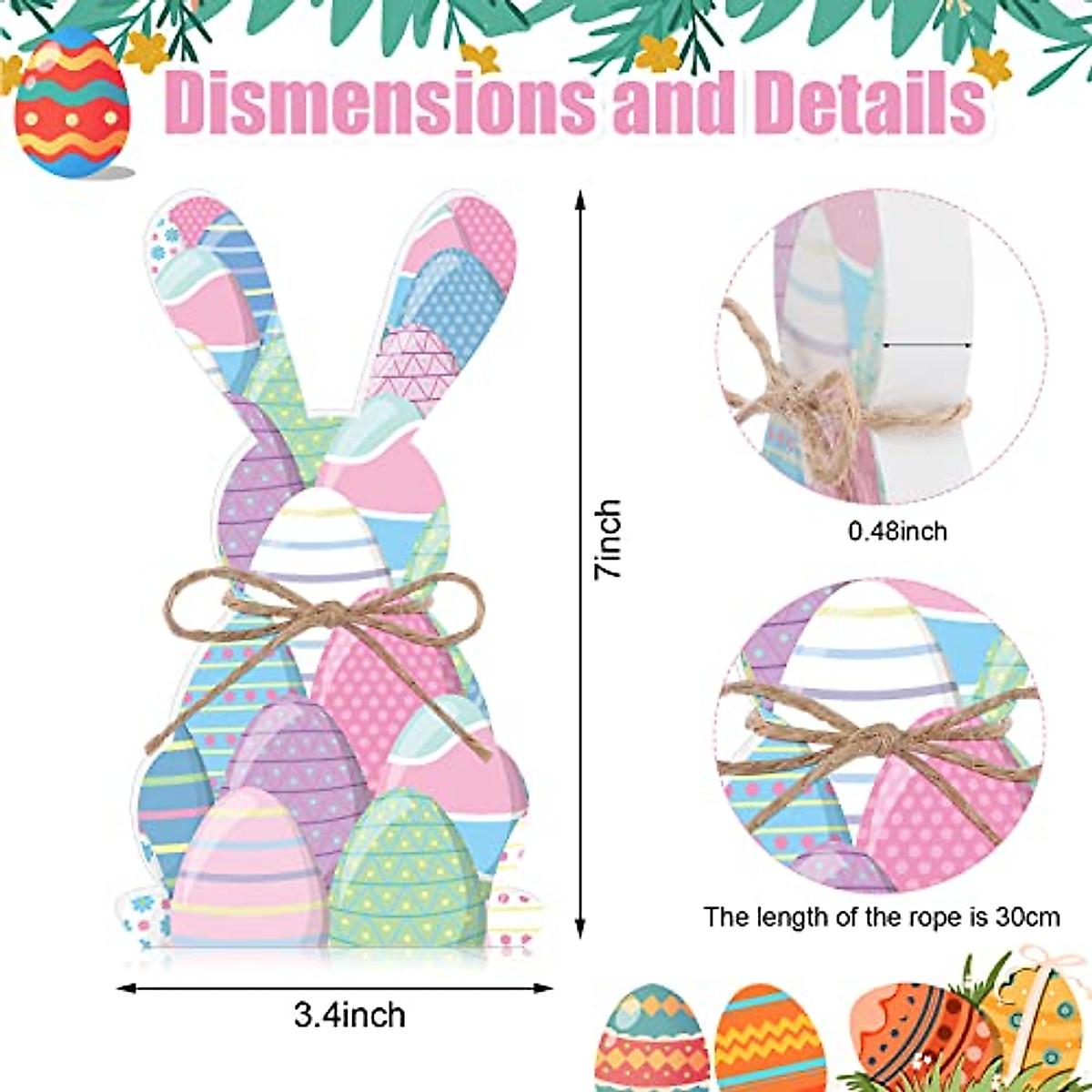 5 Pcs Easter Bunny Table Wooden Signs Buffalo Plaid Spring Bunny Centerpiece Tabletop Rabbit Easter Party Wood Ornament Reversible Dining Room Double Printed Freestanding Table Decor with Rope