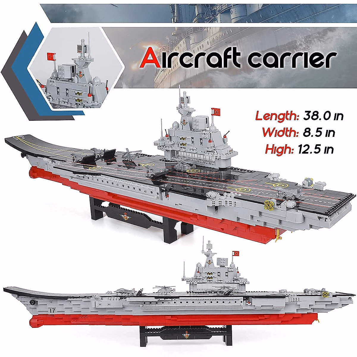 2234 Pieces Aircraft Carrier Building Blocks with Storage Box, 38x 7.7x10.5 Inch Stress Release Large Construction Military Warship Battleship Blocks Toys for Adults and Kids 14 Years and Up
