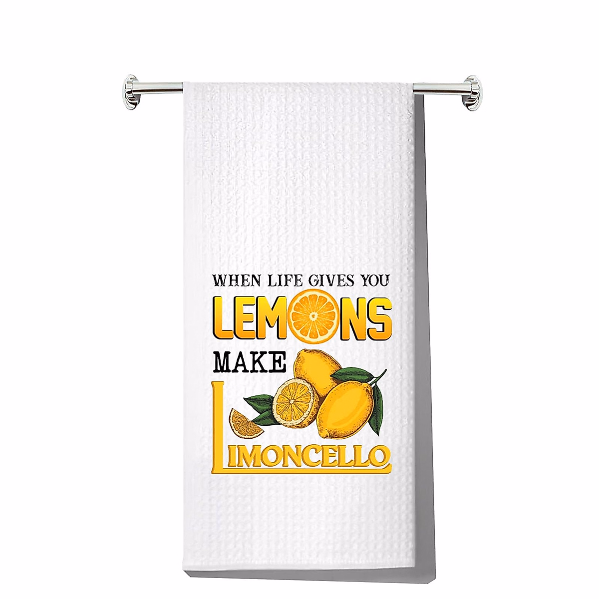 LEVLO Funny Lemon Kitchen Towel Lemon Lover Gift When Life Gives You Lemons Tea Towels Housewarming Gift Waffle Weave Kitchen Decor Dish Towels with Sayings (Gives You Lemons)