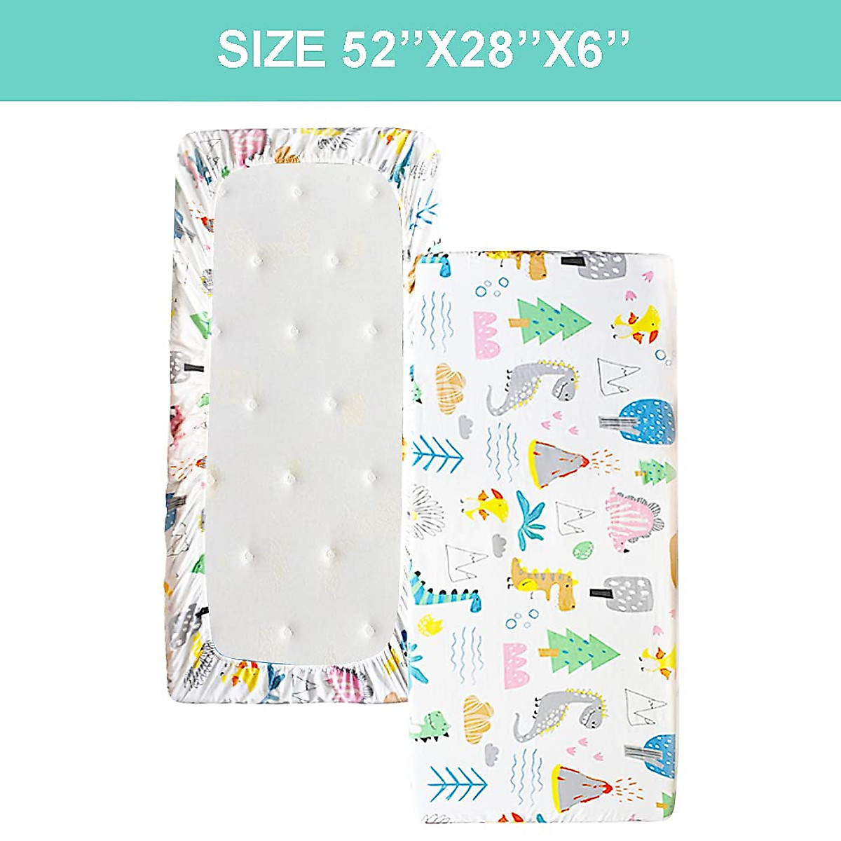 Fitted Crib Sheets for Boys & Girls, Ynaicee 100 percent Cotton Baby Dinosaur Crib Sheets for Standard Crib Nursery Bedding Sheet, Soft Hypoallergenic & Breathable Toddler Sheet 52”X 28”X 9”