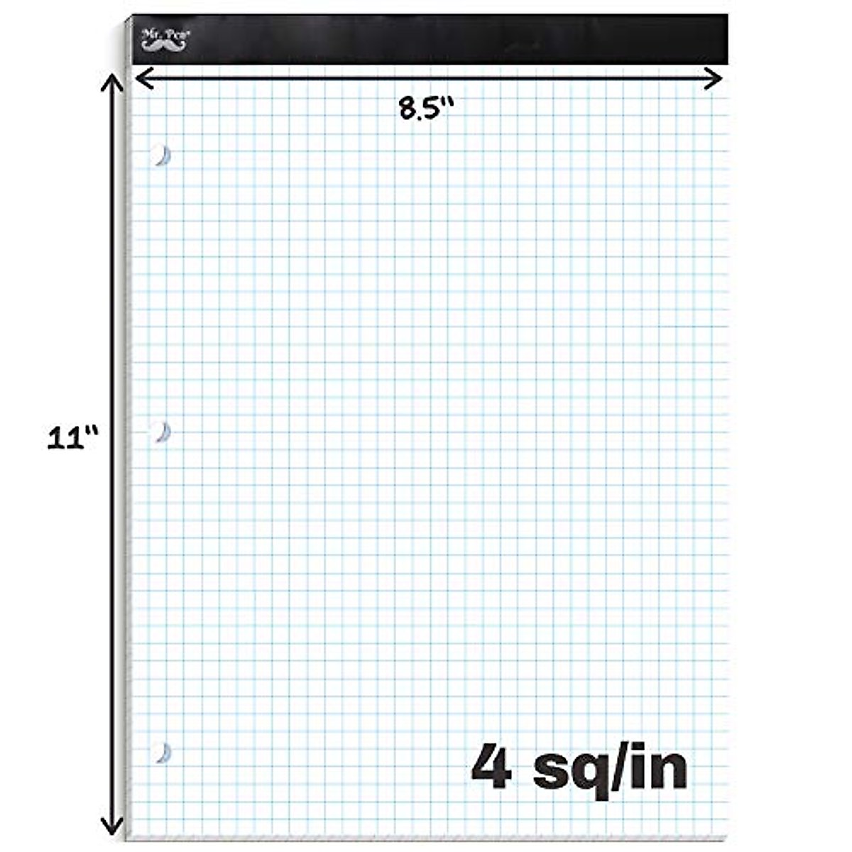 Mr. Pen- Graph Paper, Grid Paper Pad, 4x4 (4 Squares per inch), 8.5"x11", 55 Sheets, 3-Hole Punched, Grid Paper, Graph Paper Pad, Graphing Paper, Computation Pads, Drafting Paper, Blueprint Paper