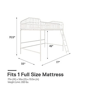 Novogratz Bushwick Metal Full Loft Bed, Off White