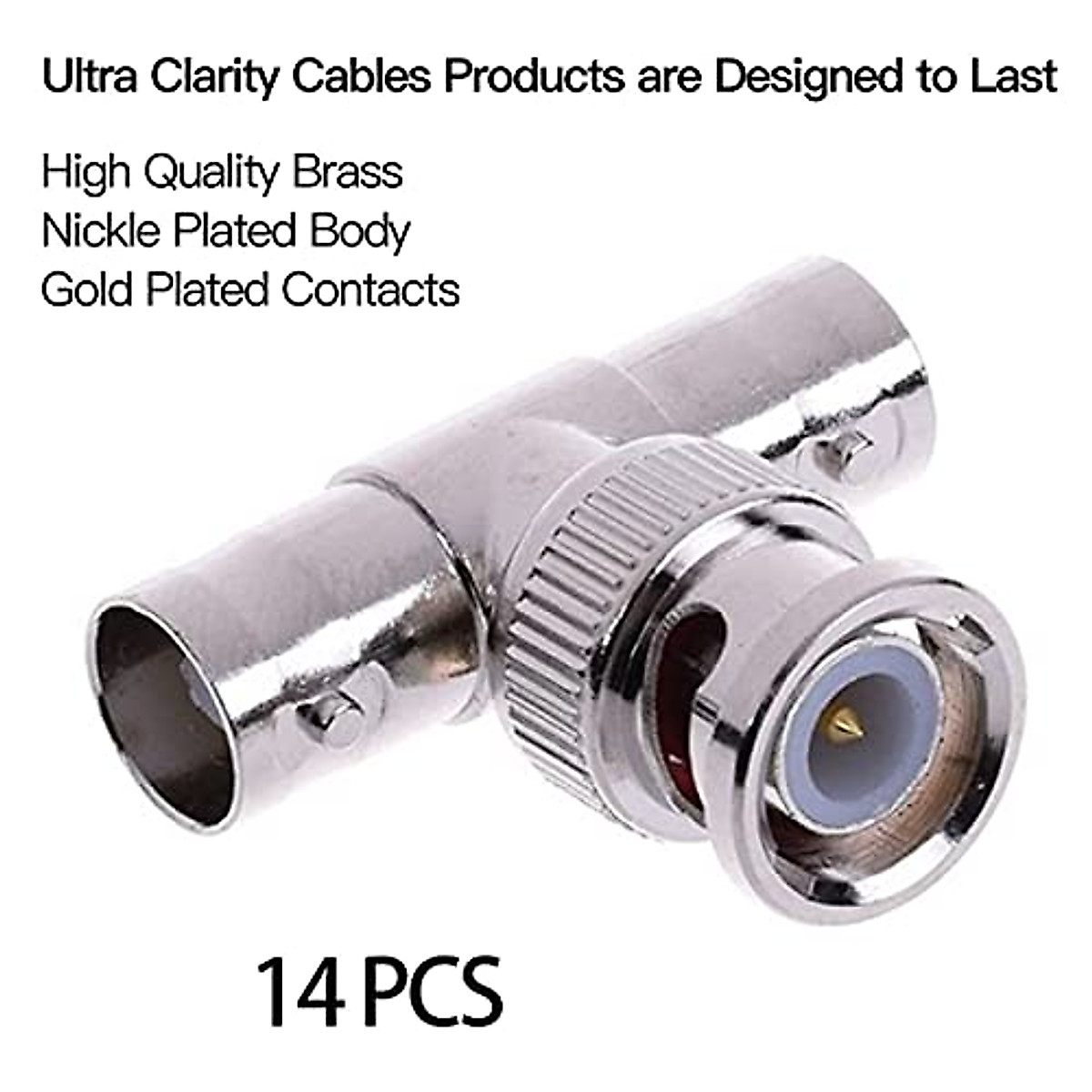 VFLTOOL 14 Pcs BNC Male to Double Female Adapter, T-Shaped Splitter for Coaxial Cable Extension, Nickel Plated Brass