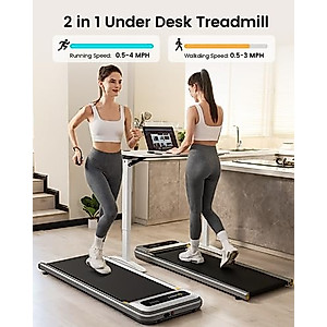 UREVO Under Desk Treadmill, Walking Pad Treadmill with Large Running Area, 2.25HP Treadmills for Home, Desk Treadmill for Office Under Desk with 265lbs Weight Capacity (Gray)