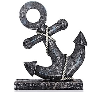 H&W Resin Anchor Figurine 8.5 "H, Nautical Décor, Anchor Model Statue Ornament for Home Garden Bar, Indoor Outdoor Tabletop Decoration, Antique Boat Anchor Mediterranean Style Home Desktop Decoration