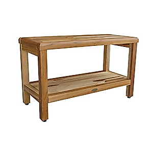 EcoDecors Eleganto Shower Bench 30” Teak Wood Garden Bench with Storage Shelf Wooden Seat Patio Bench Natural Wood Shower Bench for Indoors and Outdoors