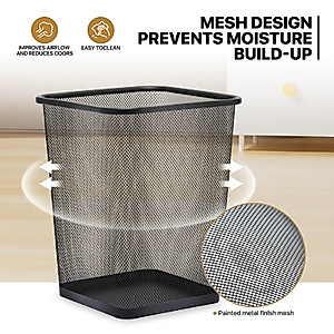 MoNiBloom 5-Gallon Square Mesh Trash Can for Office Small Metal Wire Garbage Bin Wastebasket for Home Bedroom Under Desk Dorm Room Lightweight Open-Top Waste Paper Recyling Basket (Black, 2-Pack)