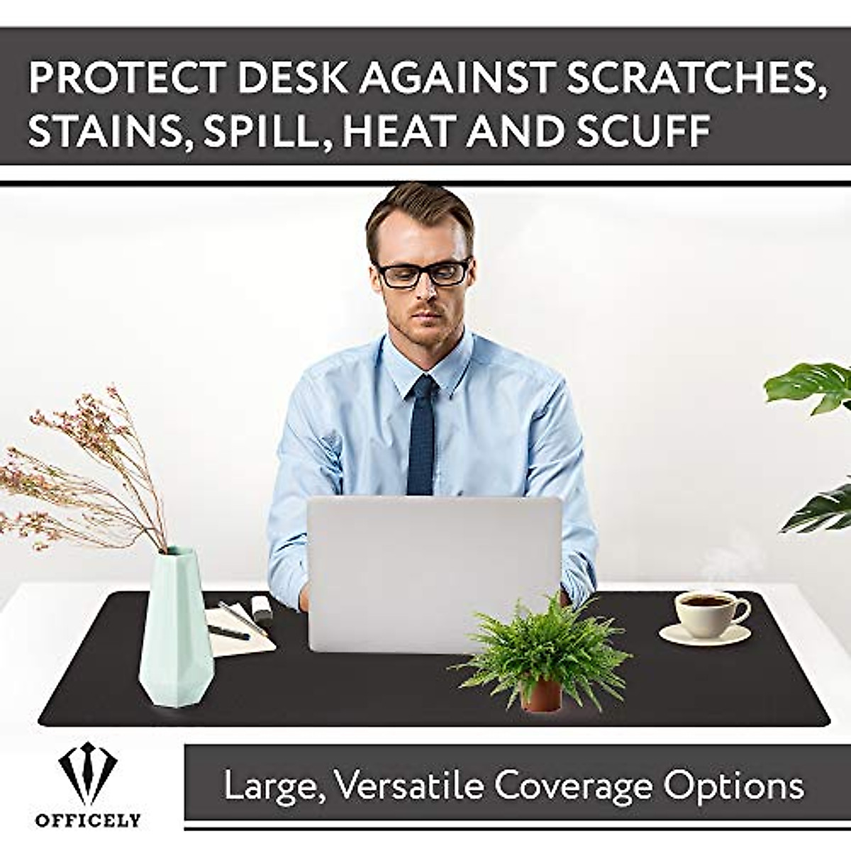 Large Leather Desk Mats for Keyboard and Mouse Pad, Anti-Skid Backing with Heat Resistant and Waterproof Surface, Responsive Desktop for Gaming, Writing, or Home Office Work (Black, 17X36)