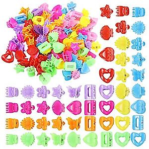 Lawie 90 Pack Small Mini Rainbow Flower Star Heart Butterfly Plastic Hair Claw Clips Jaw Barrettes Grip Clamps Pins Updo Decorative Bun Bangs Braids Y2K Accessories for Kids Toddler Baby Girls Dolls