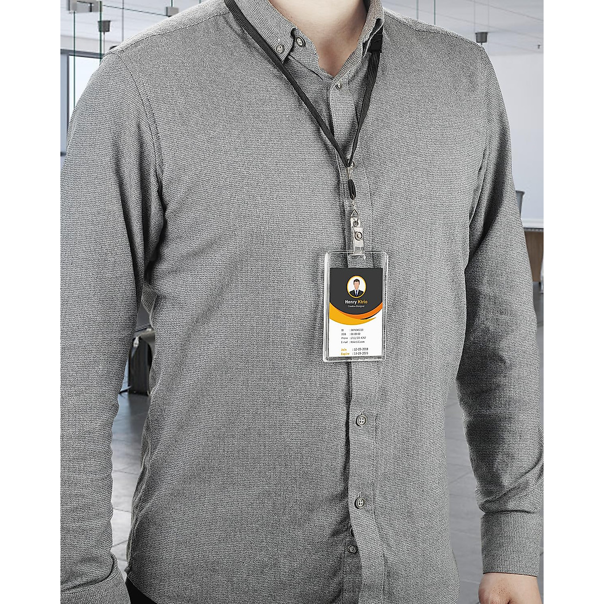 KTRIO 2 Pack Heavy Duty Badge Holder, Clear Acrylic ID Card Holder with Easy Access Thumb Hole, Hard Plastic ID Badge Holder for Student, Nurse and Office - Vertical