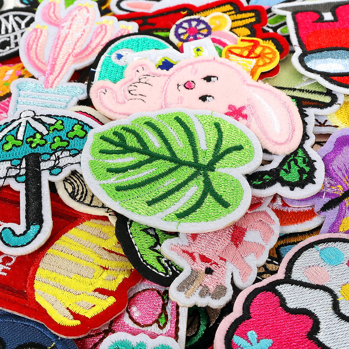 NICEVINYL Iron on Patches for Clothing: 100Pcs Random Assorted Styles Funny Patch Repair Embroidered Appliques for Clothes Sew on/Iron on Jackets Backpacks Hat Dress Fabric for DIY Accessories