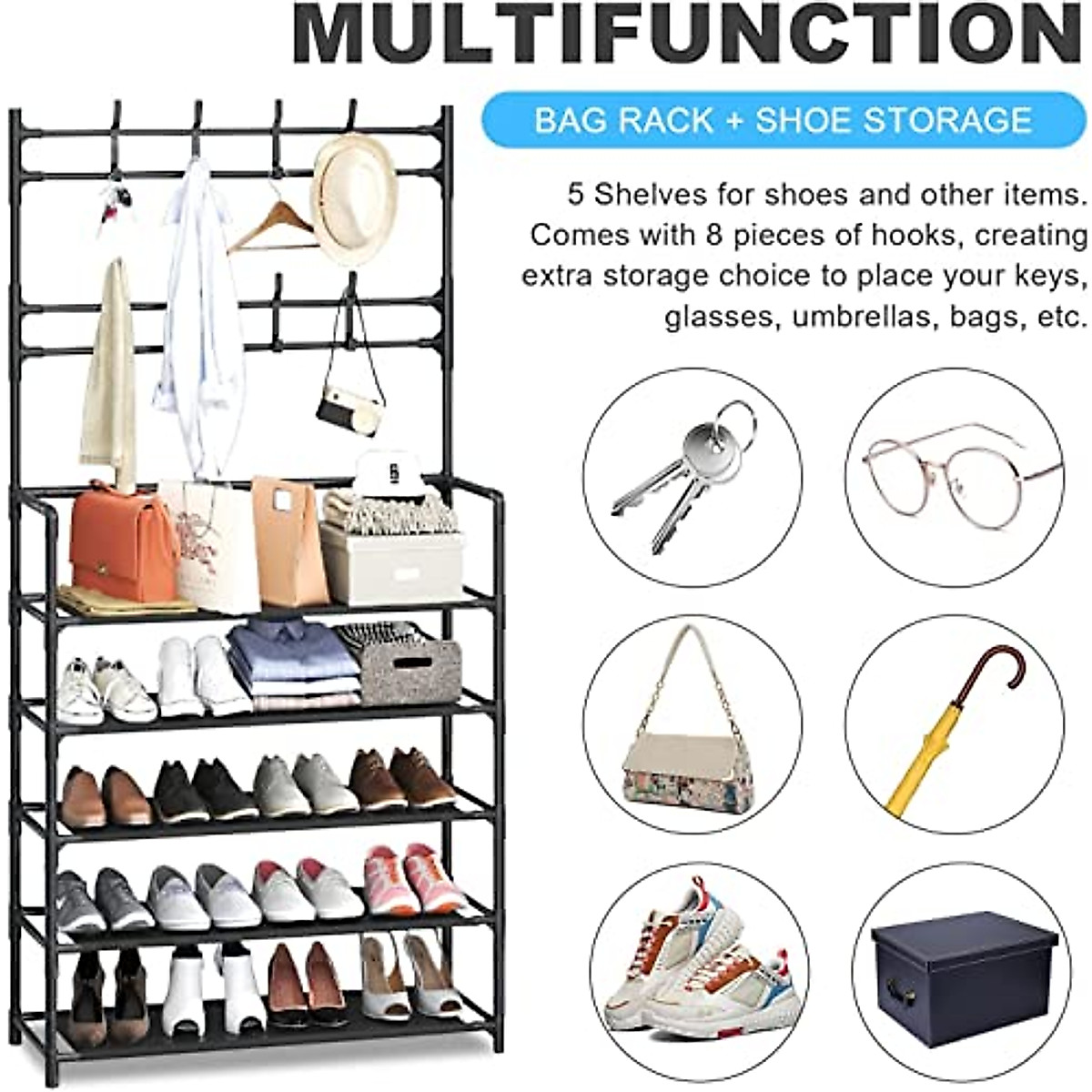 Liwarace Metal Clothing Rack,Clothes Garment Coat Rack with Bottom Shelf, Clothing Rack for Hanging Clothes, Coats, Skirts, Shirts, Sweaters, Black