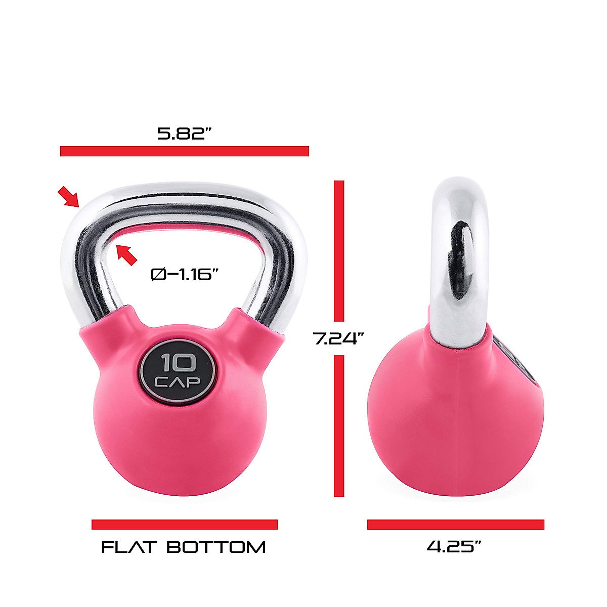 CAP Barbell Colored Rubber Coated Kettlebell with Chrome Handle, 10 lb (SDKR-010C)