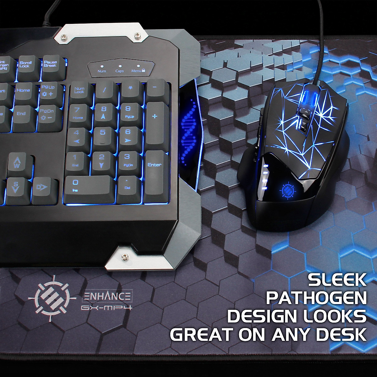 Enhance GX-K2 Gaming Keyboard with 104 Hybrid Mechanical Feel Keys, LED Backlit, & Braided Cable - 3 Color Selection, Multimedia Shortcuts, & Plug & Play USB Connection - PATHOGEN Series