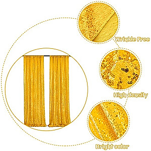 4ft x 10ft Gold Sequin Backdrop Curtain fpr Party, Not See Through Gold Backdrop Drapes for Wedding Party Photography Home Decoration