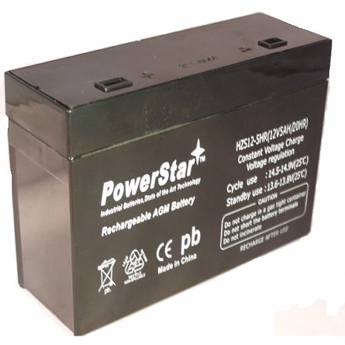 PowerStar AGM 12v, 5ah SLA Battery, RBC10, RBC21 Replacement Battery Recessed Terminals