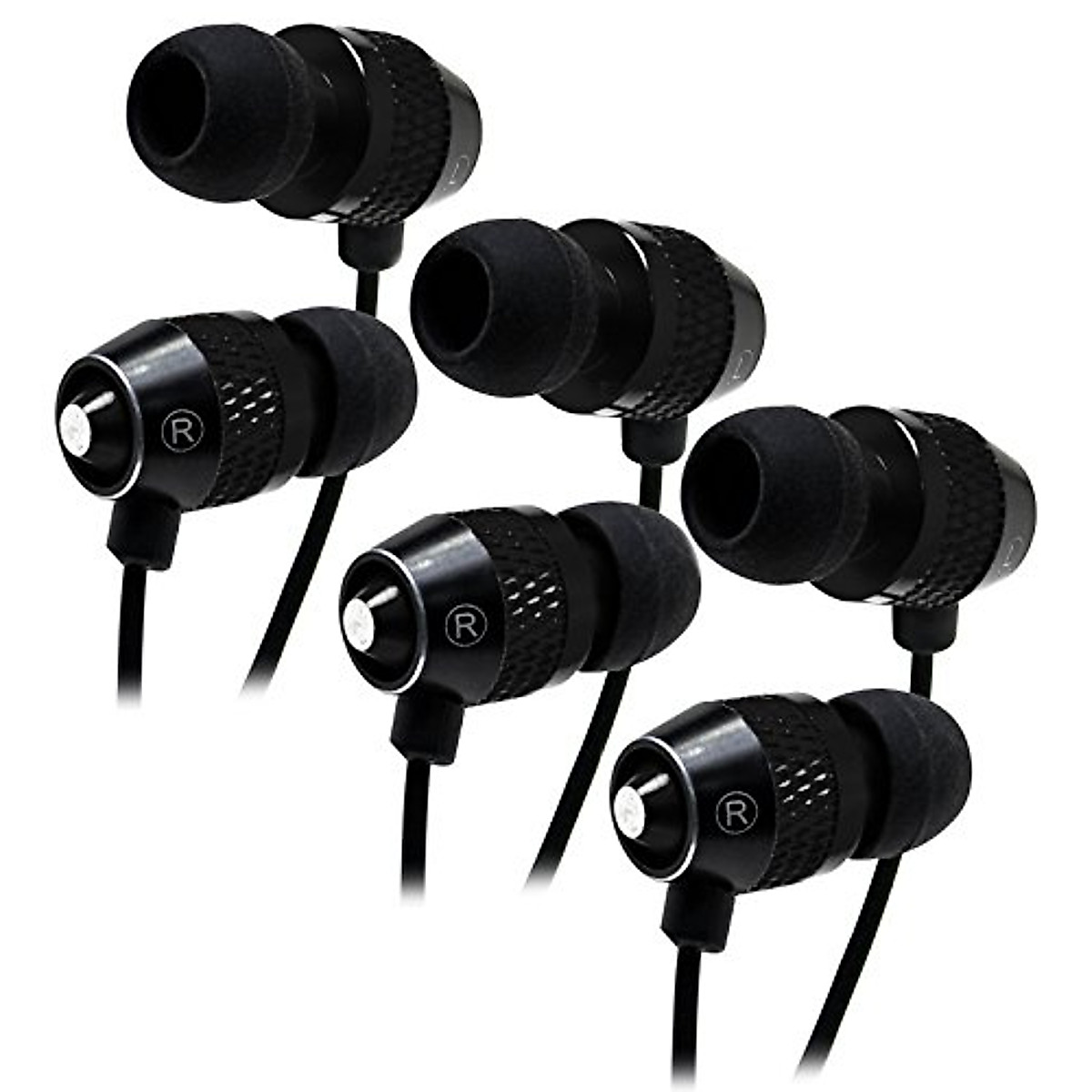 Bastex Universal In-Ear Bass Stereo Headphones, 3.5 mm Plug with Built-In Microphone (3 Pack) - Black