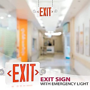 OSTEK Red LED Exit Sign with Emergency Light, Two LED Adjustable Head Emergency Exit Lights with Battery Backup, Dual LED Lamp ABS Fire Resistance UL-Listed (Red) (Red)