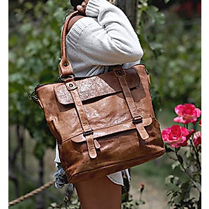 Bed|Stu Women’s Big Fork Shoulder Leather Bag (Tan Rustic)