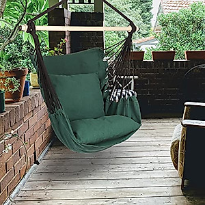 Highwild Hammock Chair Hanging Rope Swing - Max 500 Lbs - 2 Cushions Included - Steel Spreader Bar with Anti-Slip Rings - for Any Indoor or Outdoor Spaces (Green)