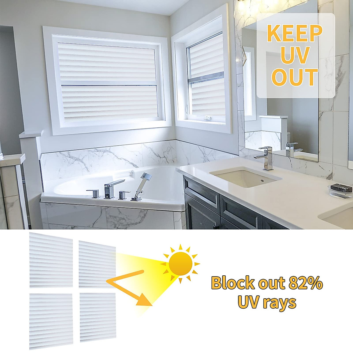 DERZGAO Window Privacy Film with Installation Tools, Blinds Pattern, Static Cling, Anti UV, Heat Control, Ideal for Home Shower Office Glass Door (Blinds Pattern, 17.5X78.7Inch)